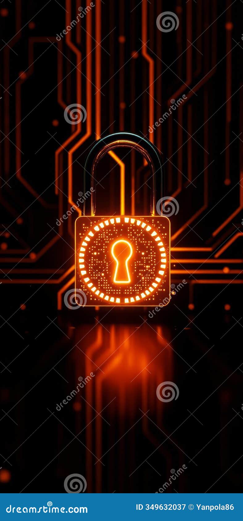 Glowing Orange Padlock on Digital Circuit Background Symbolizing ...