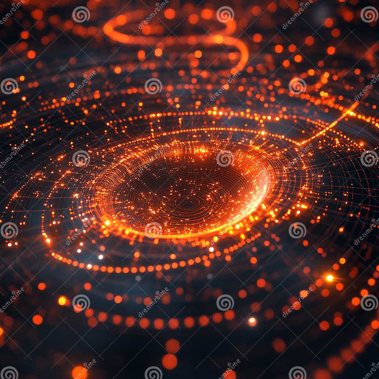 Abstract Representation of Data Connectivity with Orange Glowing ...
