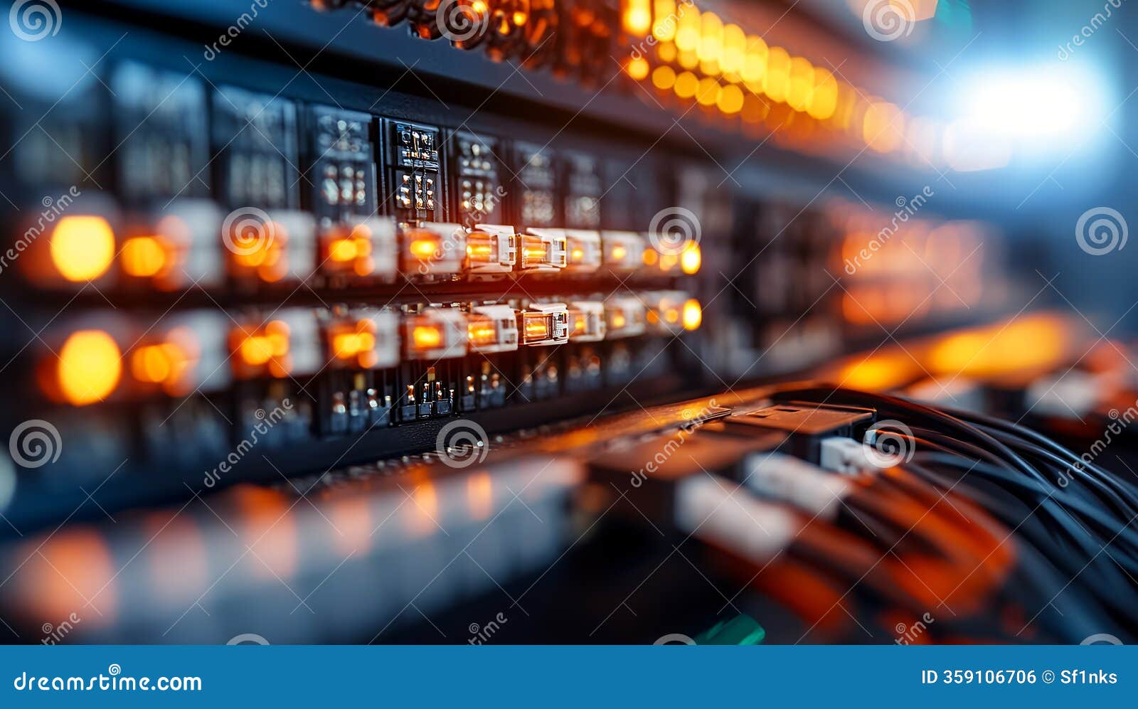 Glowing Orange Server Rack Lights Illuminate Network Cables and ...