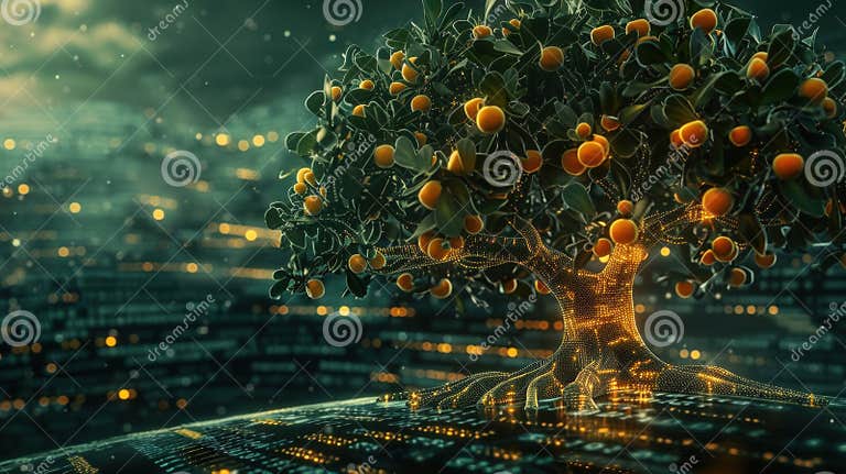 Glowing Orange Tree Growing from Big Data Representing Machine Learning ...