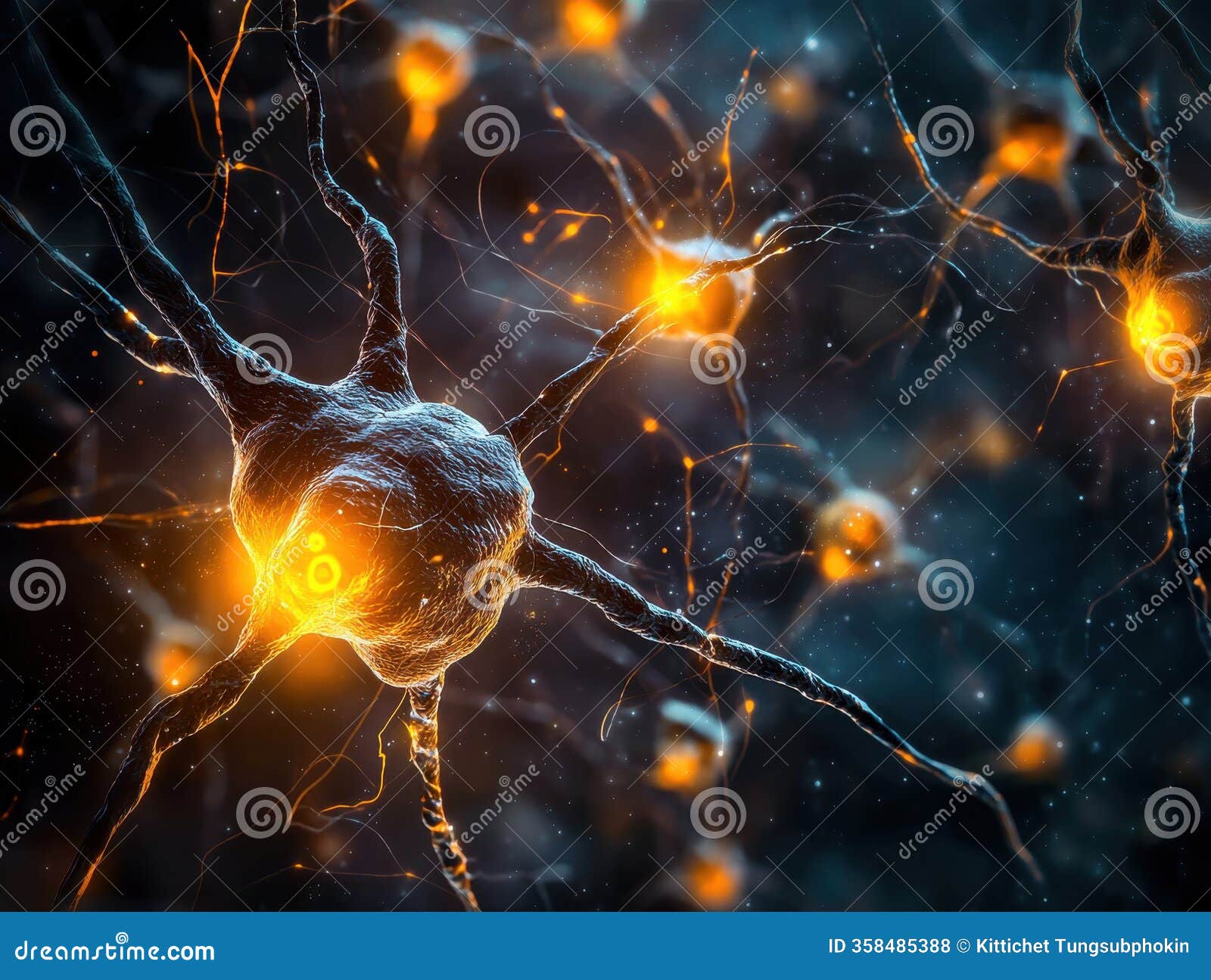 Glowing Orange and Yellow Neurons in a Neural Network Representation of ...