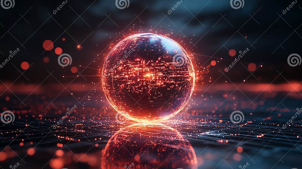 A Glowing Orb with Digital Particles in a Futuristic Setting Stock Illustration - Illustration ...