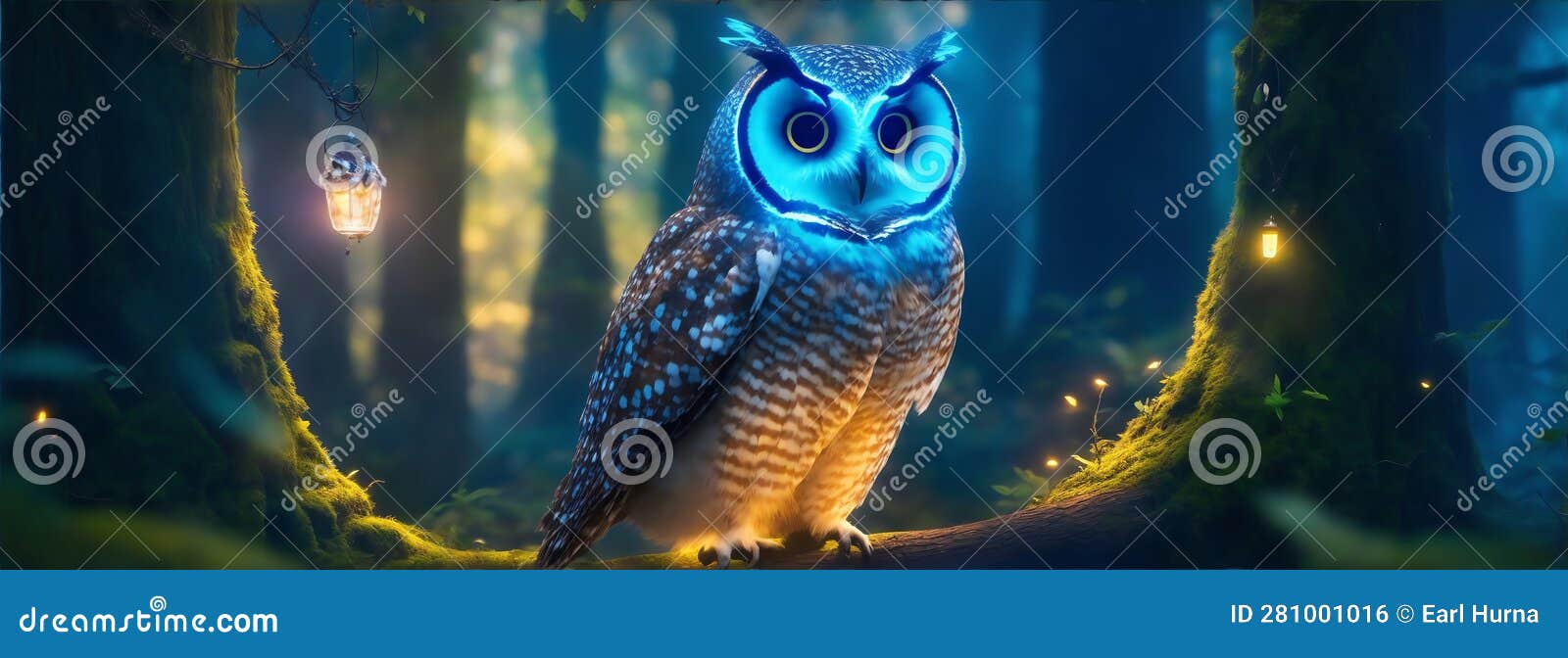 Glowing Owl in a Fantasy Forest. Generative AI Stock Illustration ...