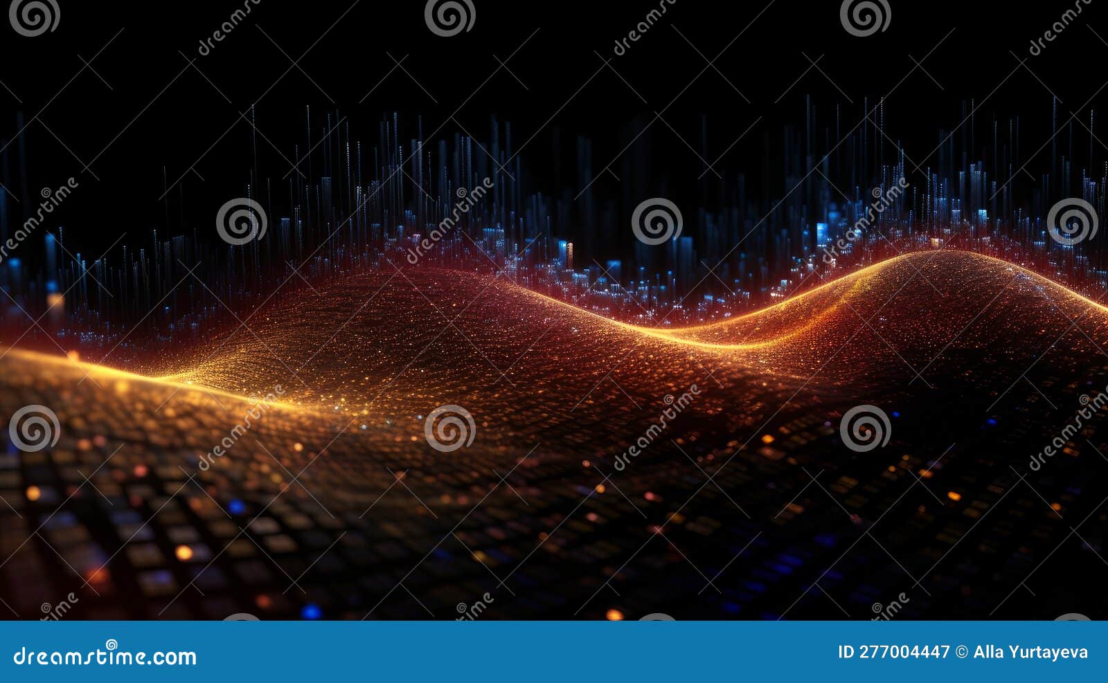 A Glowing Particle and Binary Wave Pattern on Dark Background ...