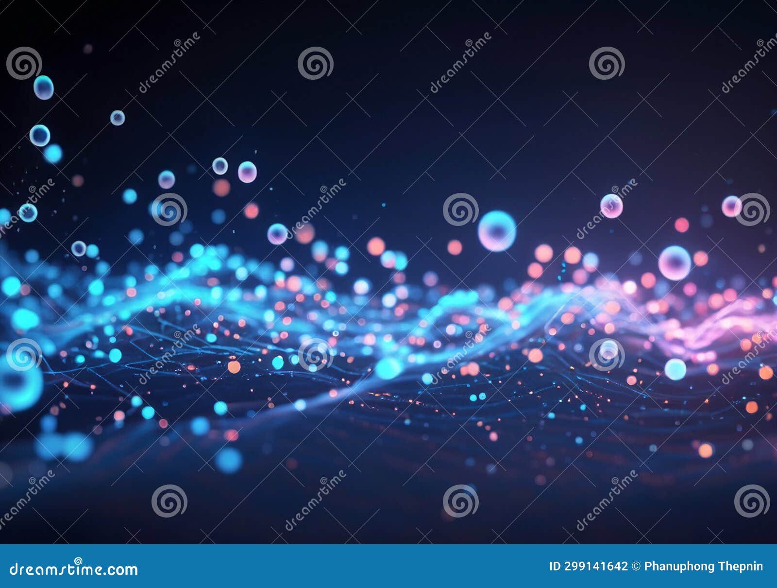 Glowing Particle Data Flowing in the Network Stock Illustration ...