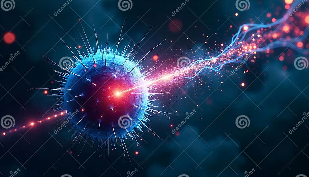 Glowing Particle Sphere Exploding with Energy Stream Abstract Science ...
