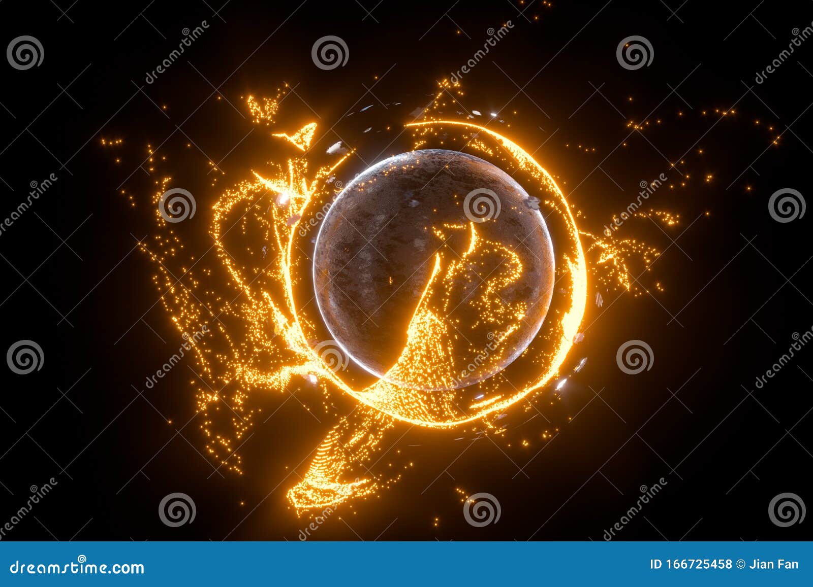 Glowing Particles Surrounding Around the Planet, 3d Rendering Stock ...