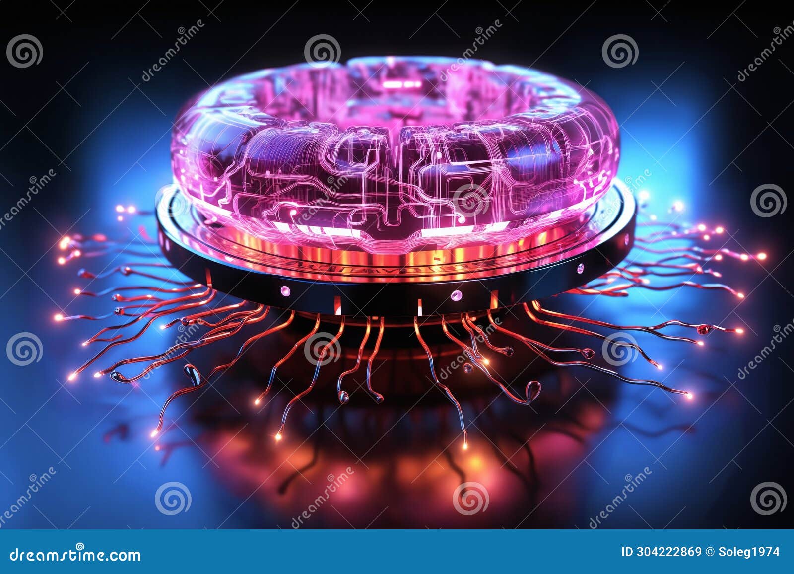 Glowing Pink Artificial Intelligence in the Form of a Cyber Brain with ...
