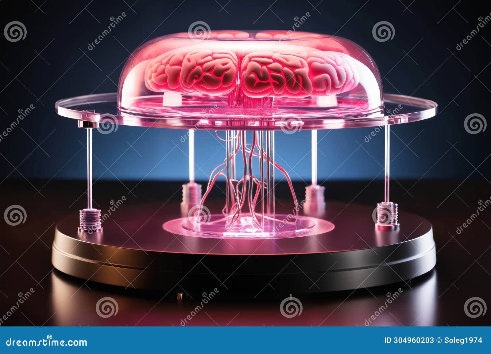 Glowing Pink Artificial Intelligence in the Form of a Cyber Brain with ...