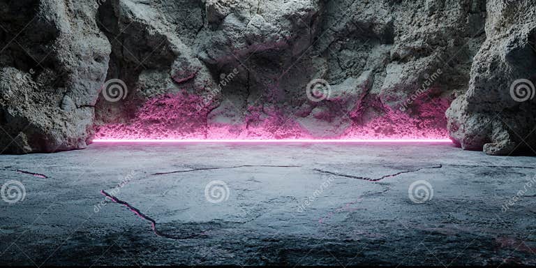 Glowing Pink Cave Landscape Stock Illustration - Illustration of ...