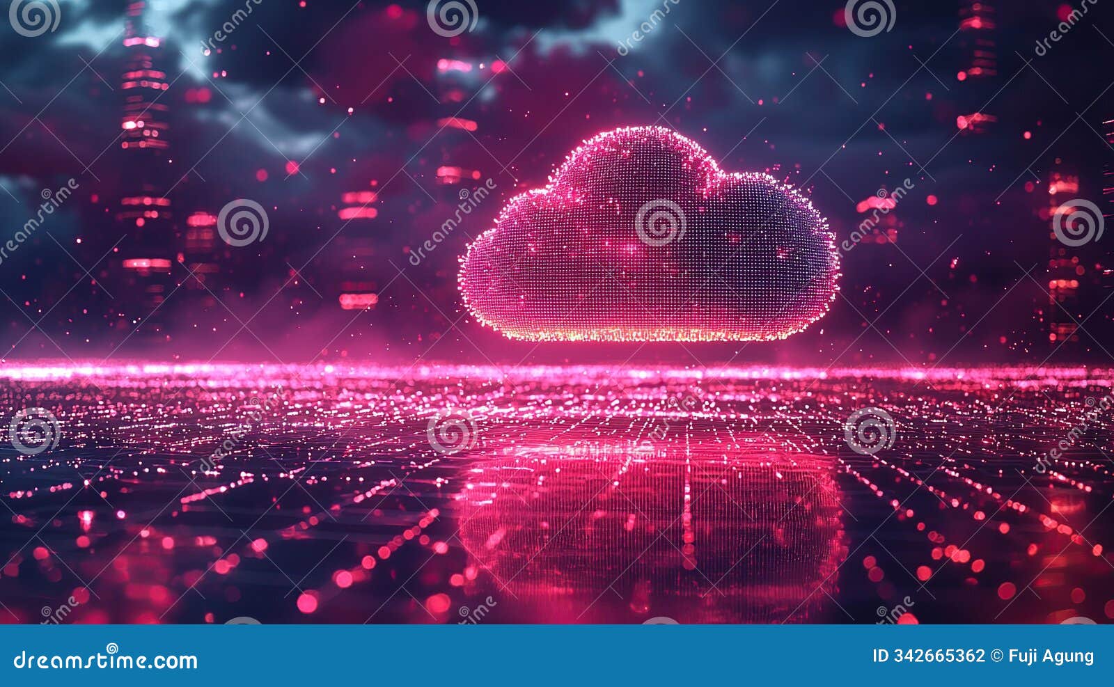 A Glowing Pink Cloud Symbol Floats Above a Digital Cityscape ...