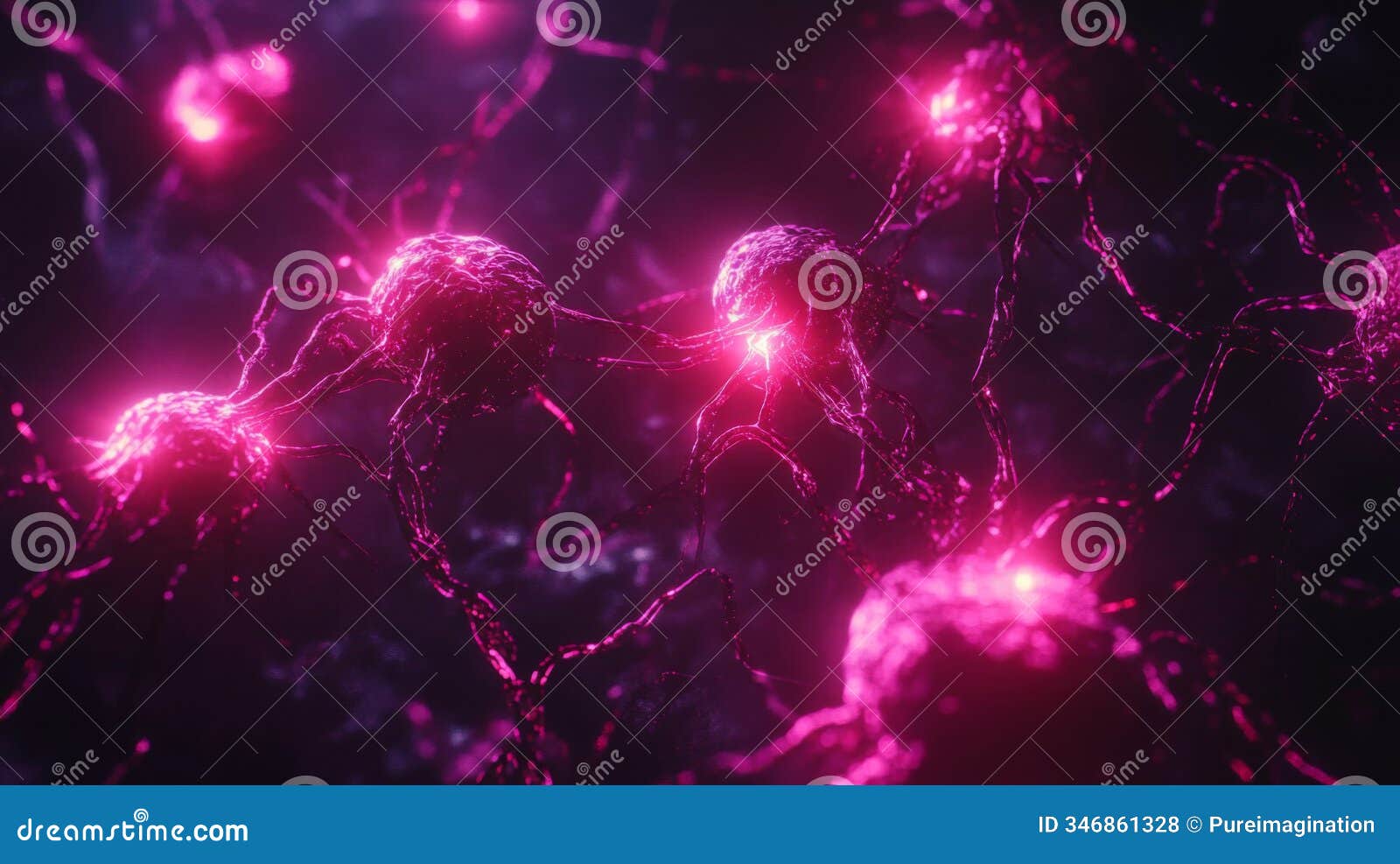 Glowing Pink Neurons Network Interconnected Synapses Stock Illustration ...