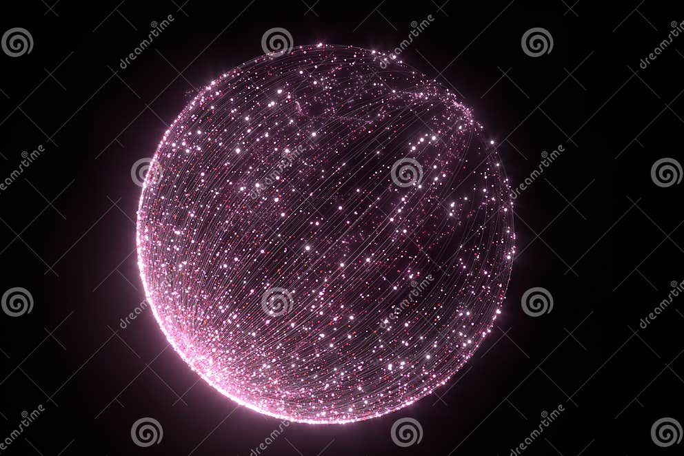 Glowing Pink Particles with Trails, 3d Rendering Stock Illustration ...