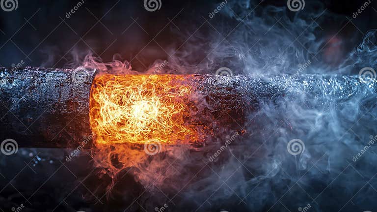 Dynamic Glowing Pipe Emitting Misty Patterns Industrial Setting Digital ...