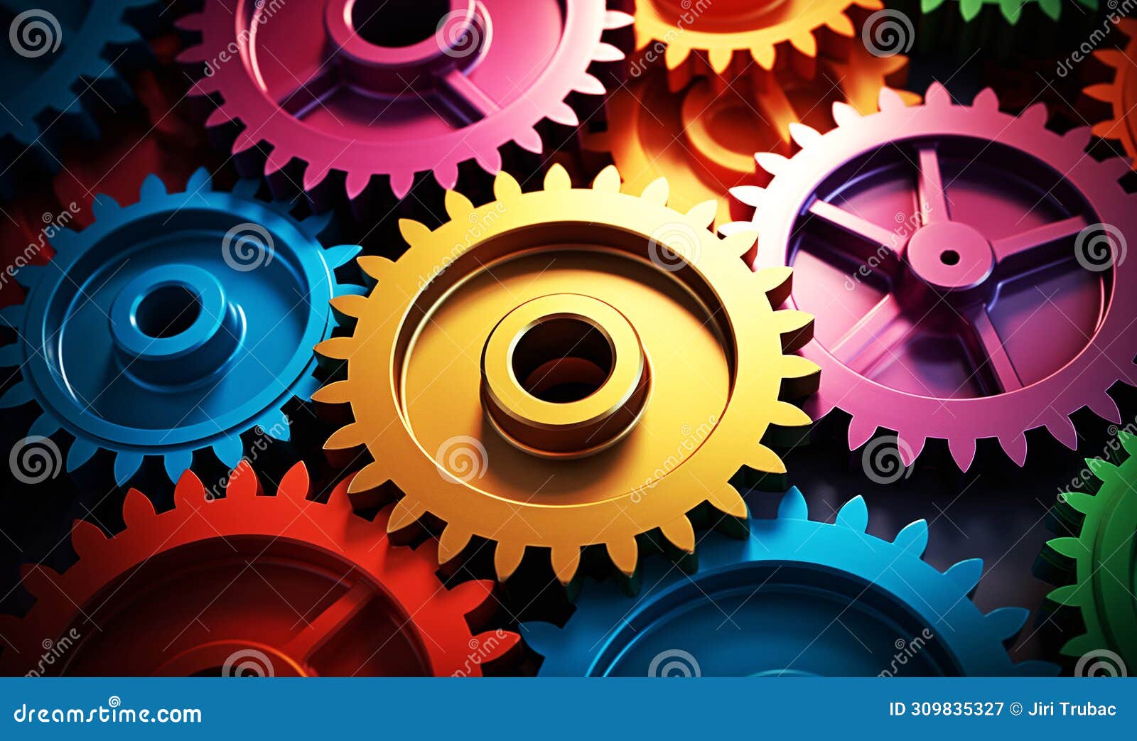 Glowing Plastic Gears Interlock, Symbolizing the Interconnectedness and ...