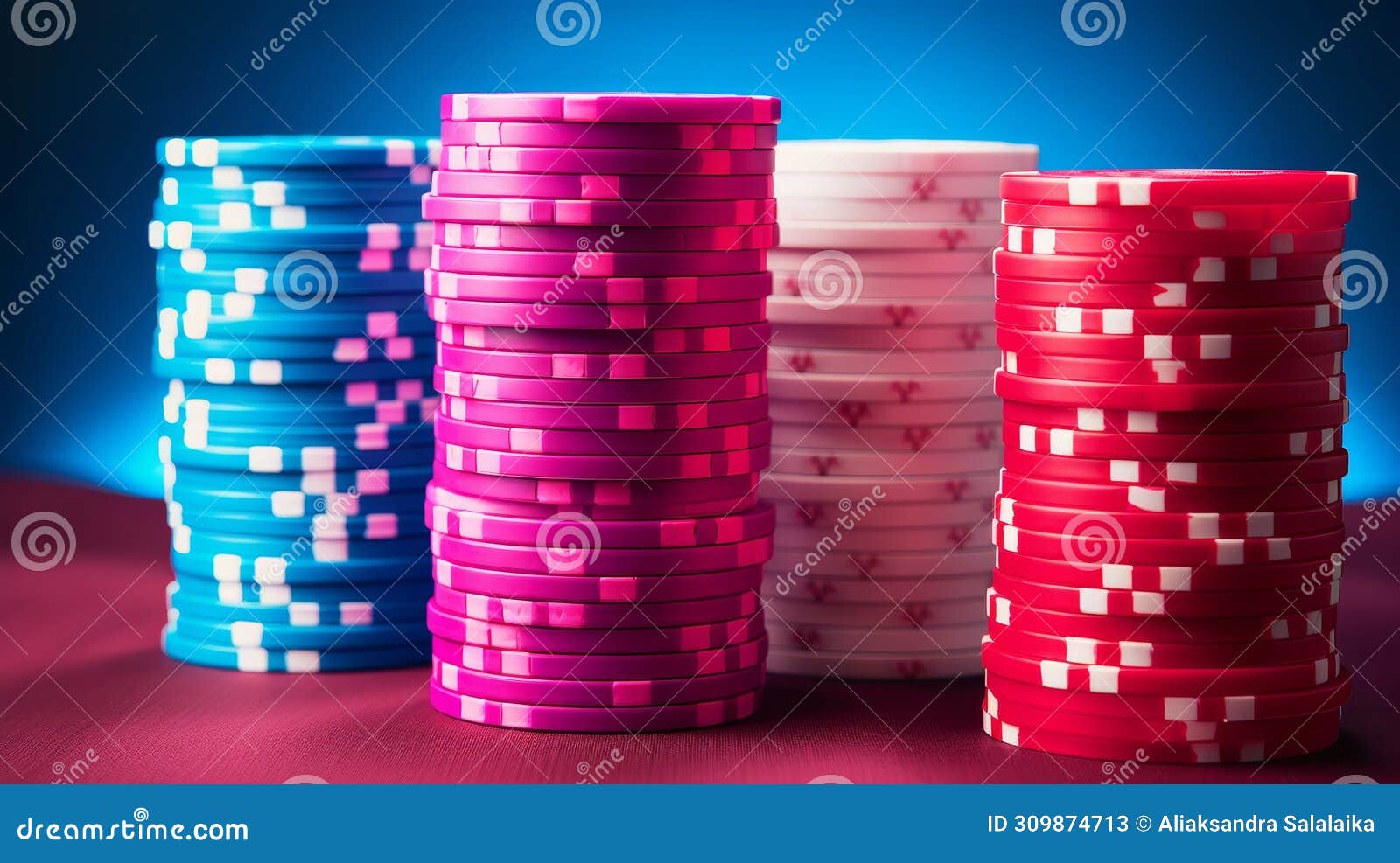 Glowing Poker Chips Stack on Minimalist Studio Backdrop with Dramatic ...