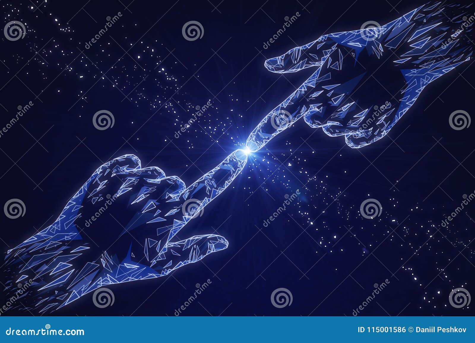 Glowing Polygonal Hands On Blue Background Stock Illustration ...