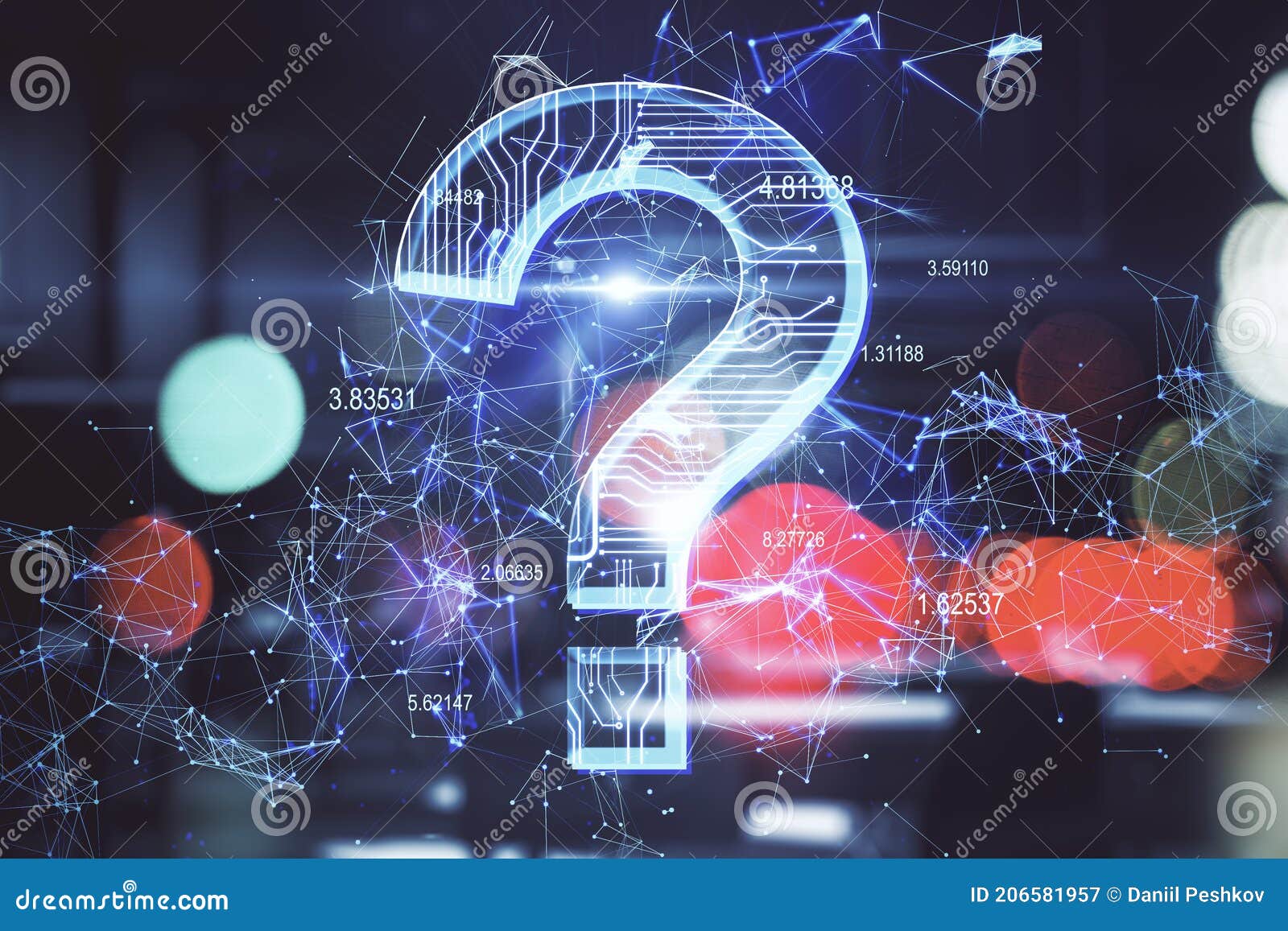 Glowing Polygonal Question Mark and Big Data Interface Stock ...