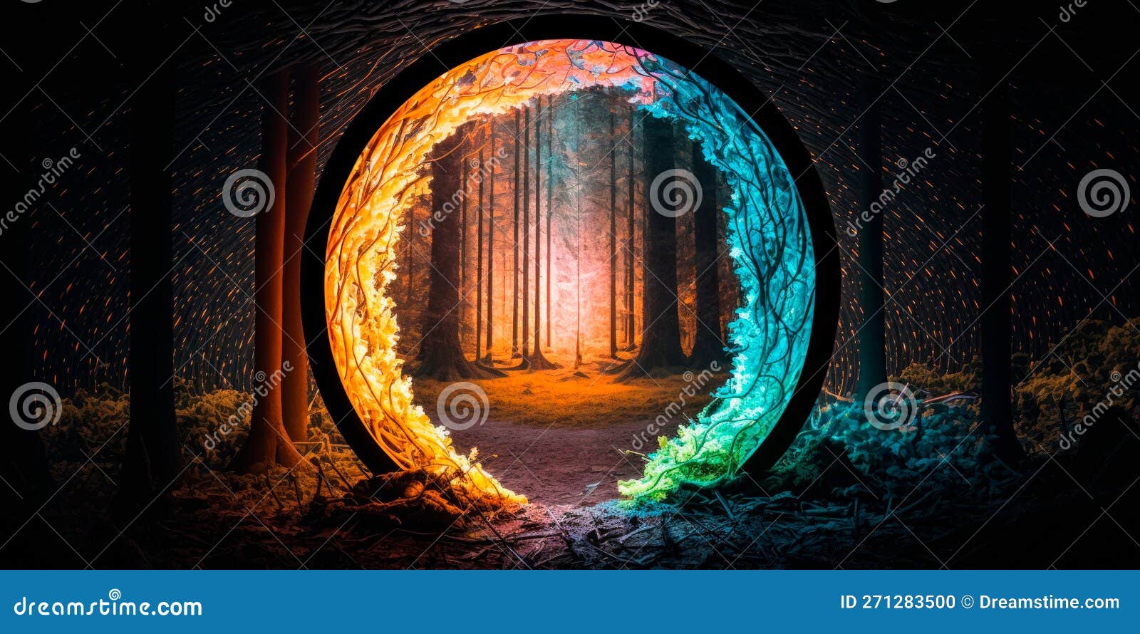 Glowing Portal Opening in the Middle of a Forest Generative AI Stock ...