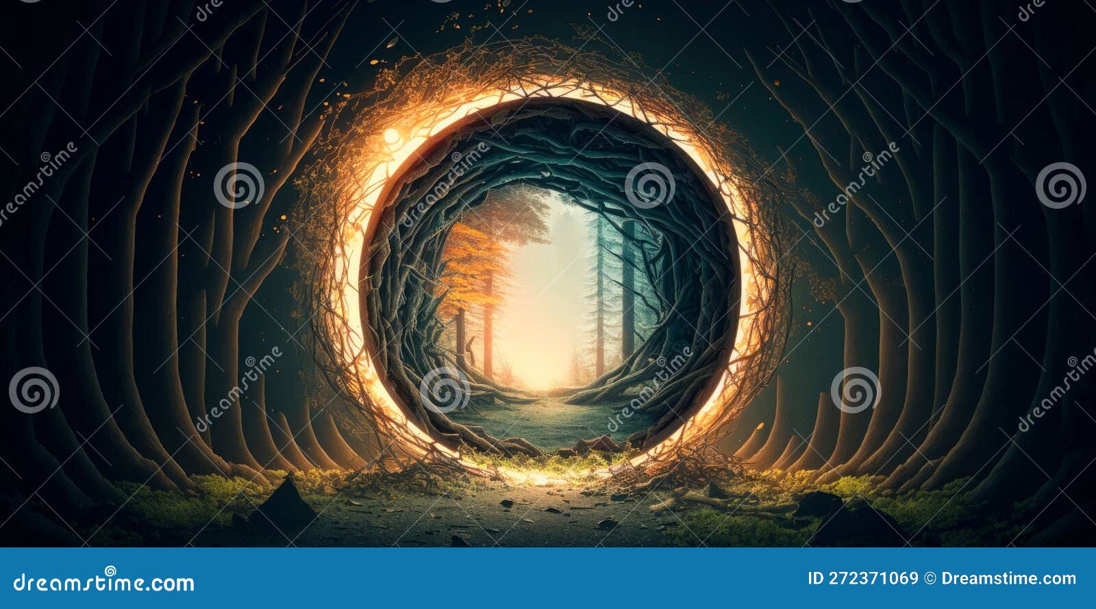 Glowing Portal Opening in the Middle of a Forest Generative AI Stock ...