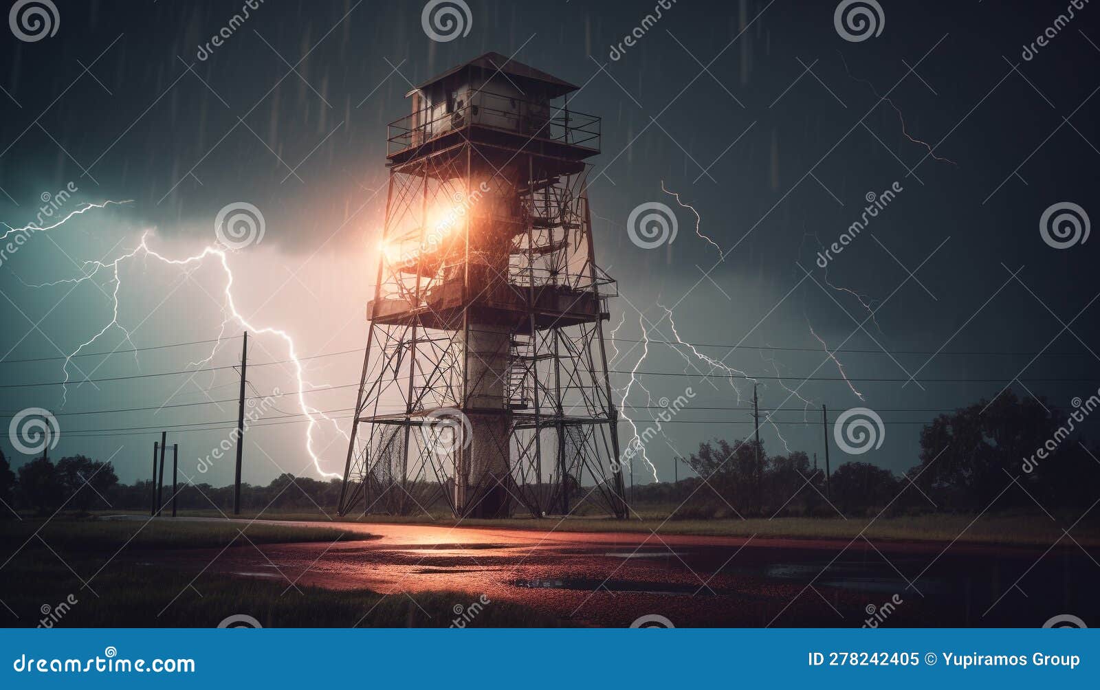 Glowing Power Lines Illuminate Dangerous Thunderstorm Night Generated ...