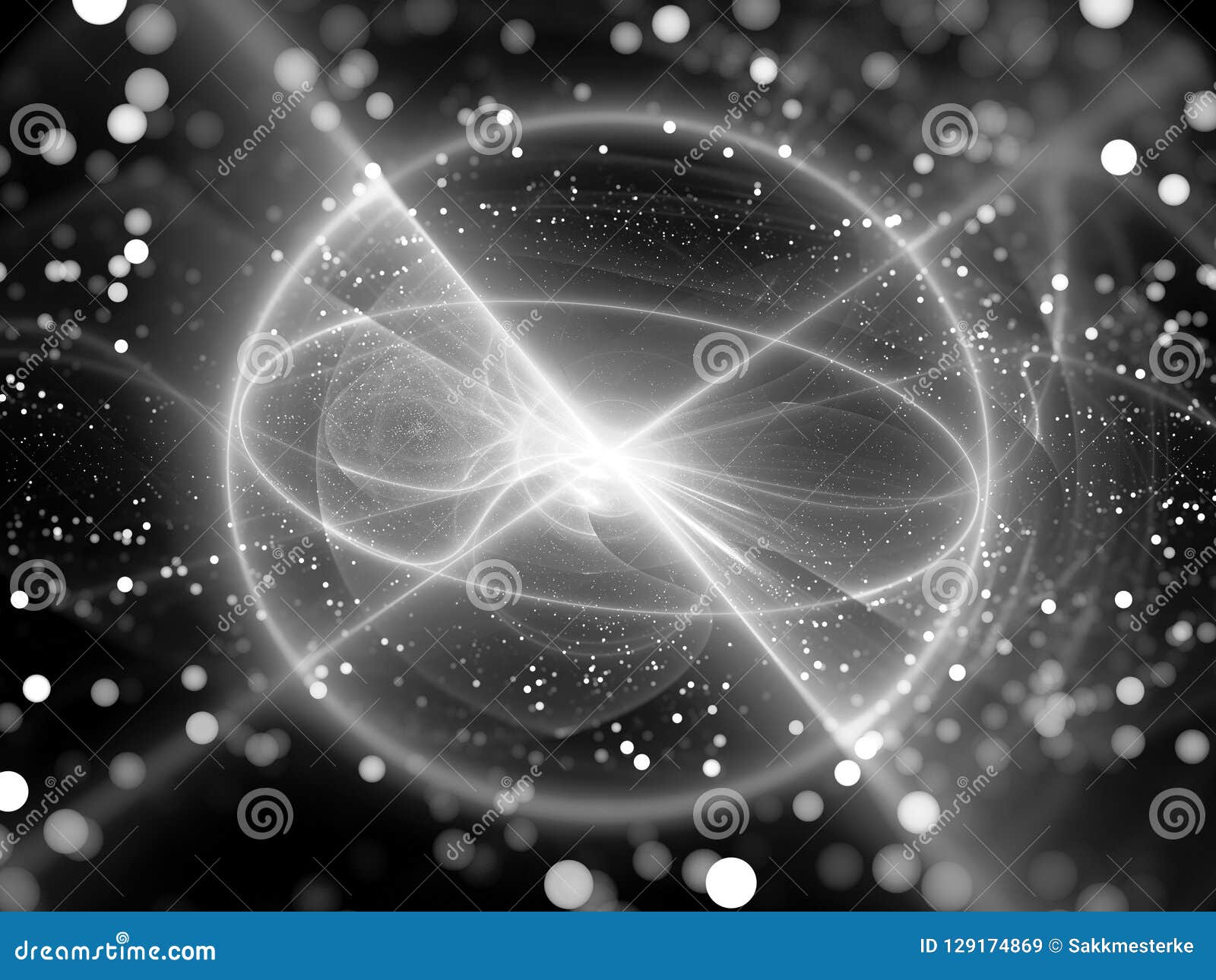 Glowing Power Source in Space Black and White Stock Illustration ...