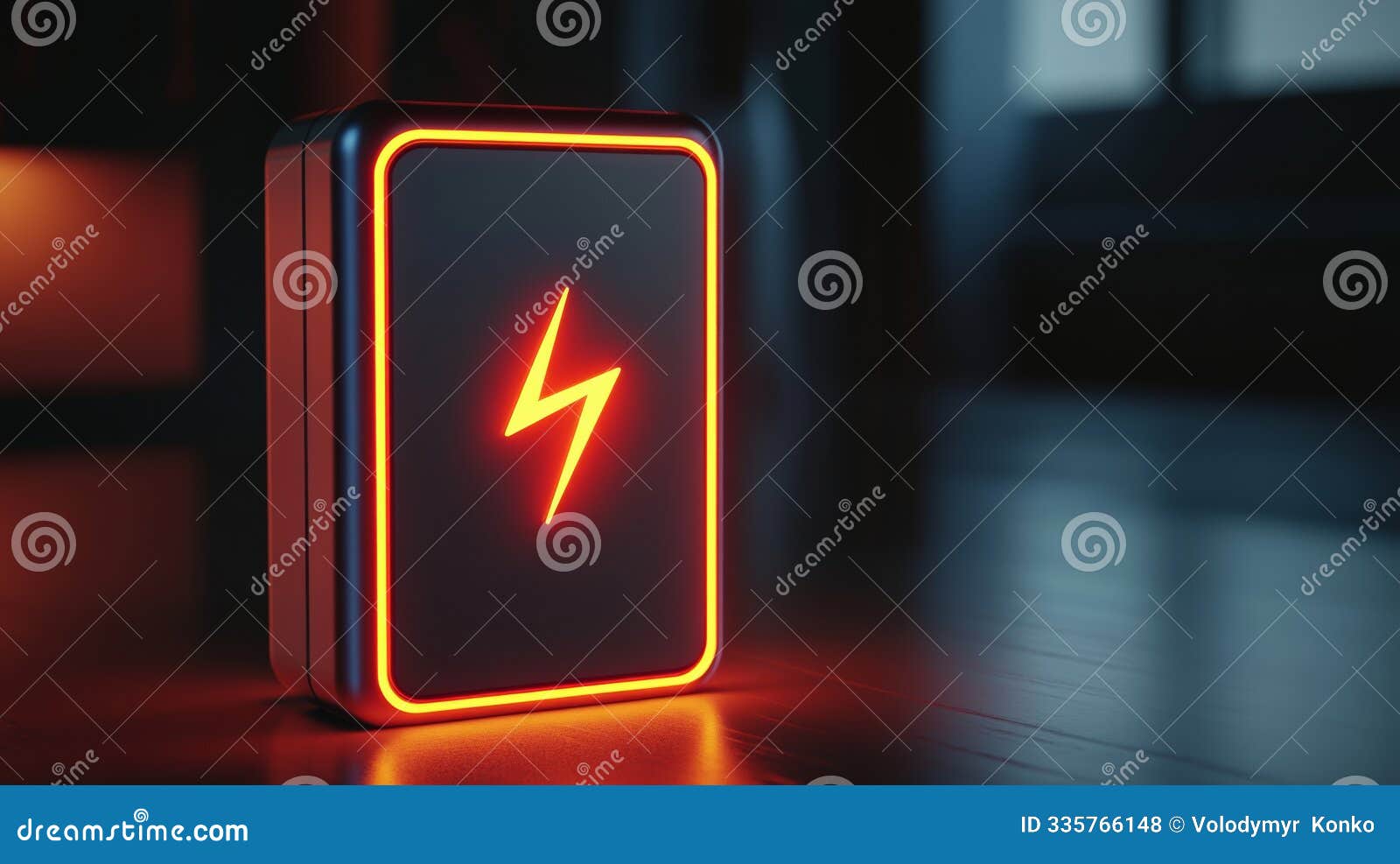 Glowing Power Symbol on Black Box in Dim Lighting Stock Photo - Image ...