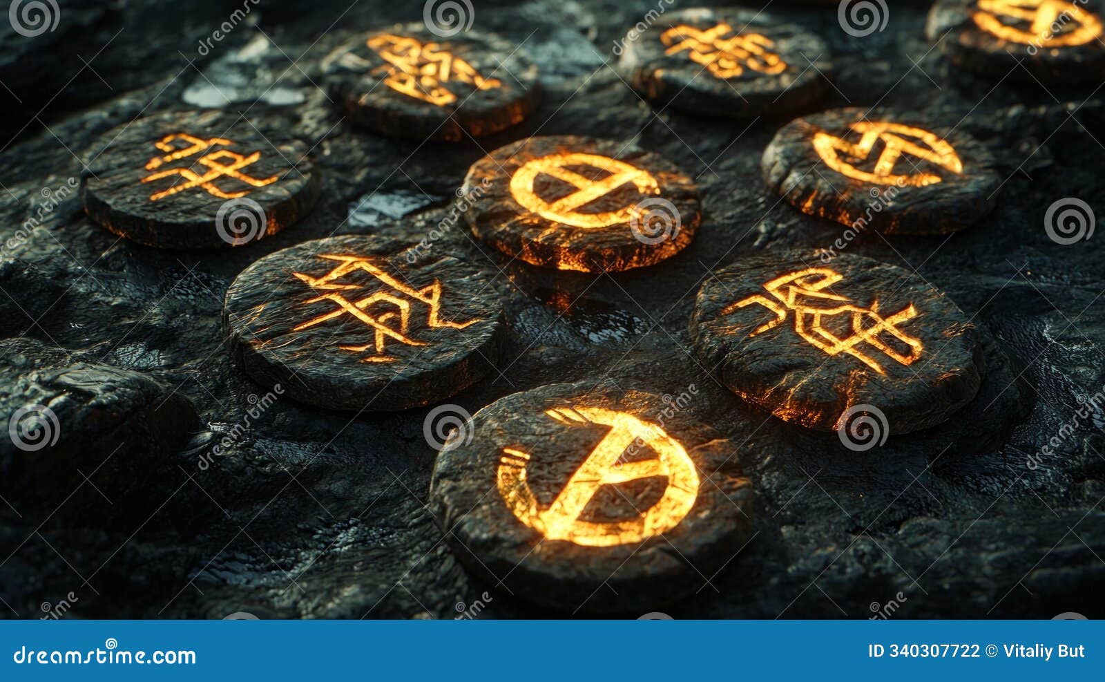 Glowing Protective Runes are Displayed on Rune Chips Each Symbol ...