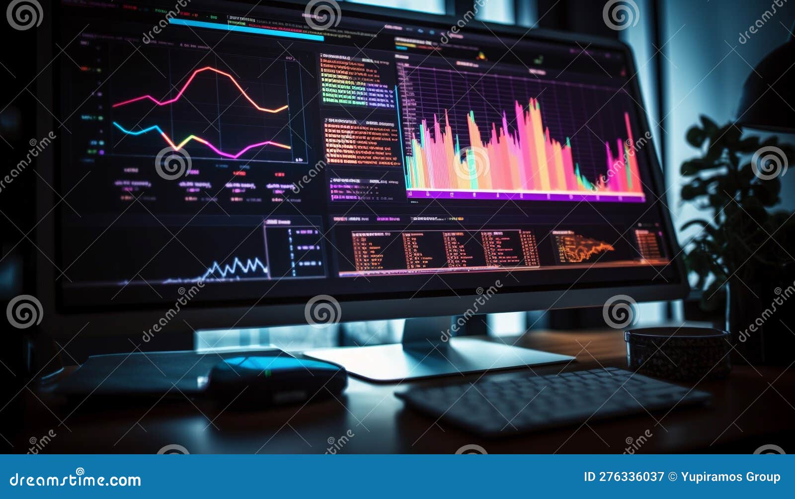 Glowing Pulse Trace on Computer Monitor Analyzing Growth Generated by ...