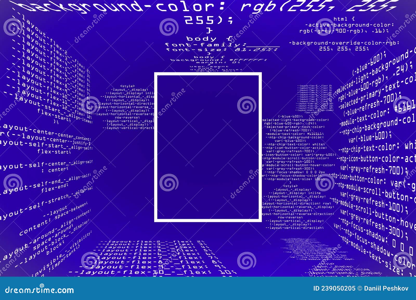 Glowing Purple Coding Programming Background with Square Mock Up Frame. Big Data and Code ...