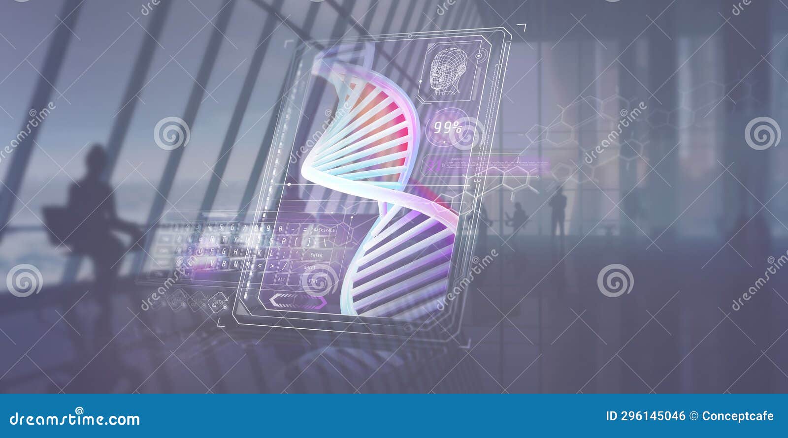 Glowing Purple DNA Strands on a Dark Gray Background, 3D Rendering ...