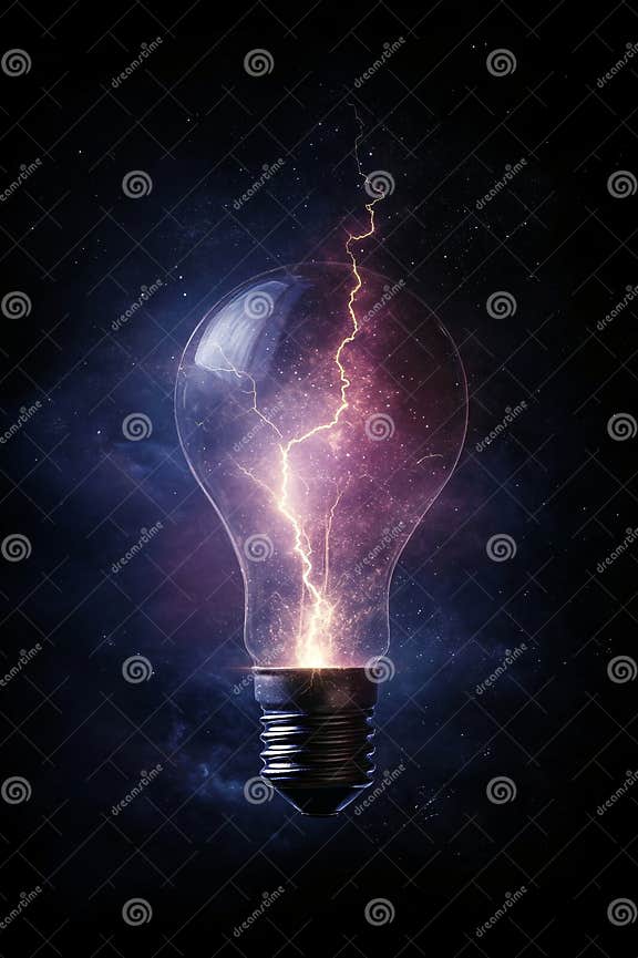 Glowing Purple Light Bulb on Dark Background. Creative Thinking Concept ...