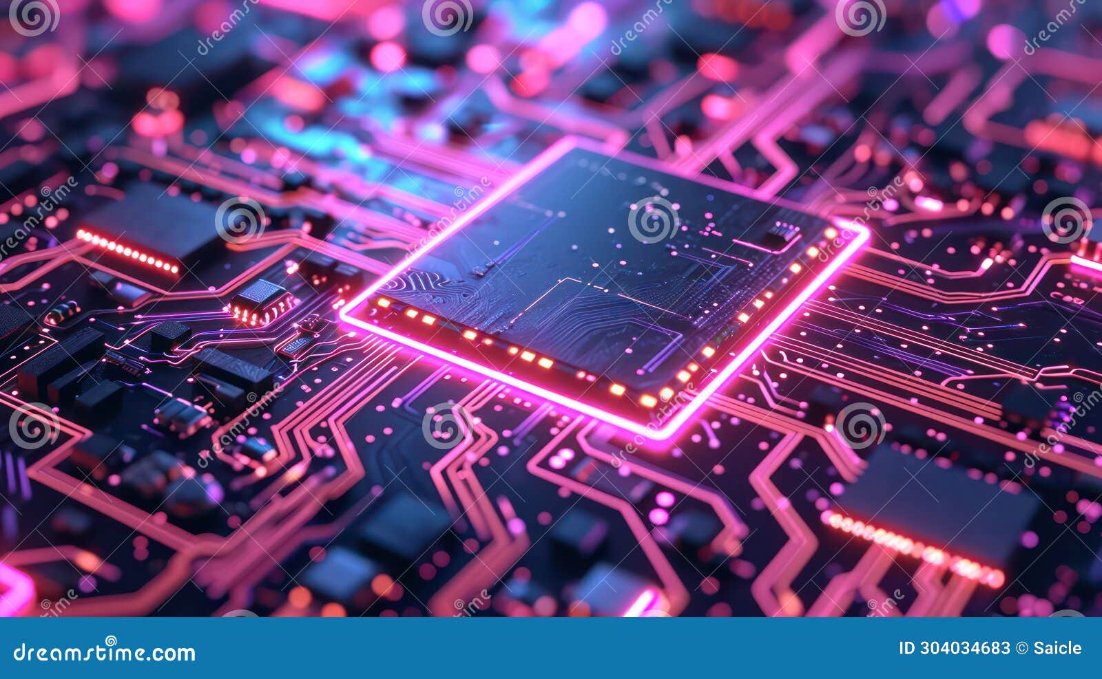 Glowing Purple Neon Circuit Board Chip Tech Background. Generative AI ...