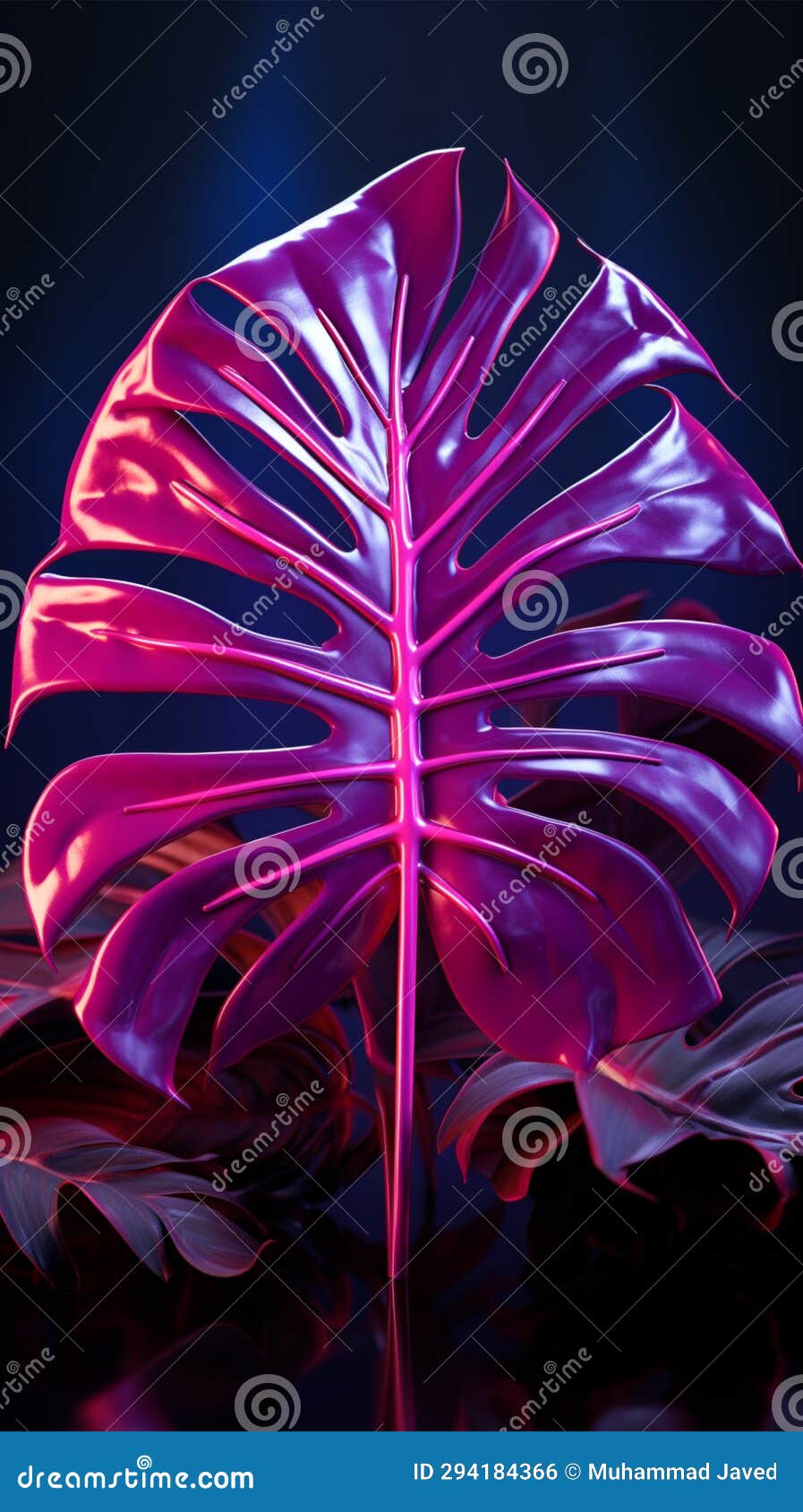 Glowing Purple Neon Light Transforms Monstera Leaf into a 3D ...