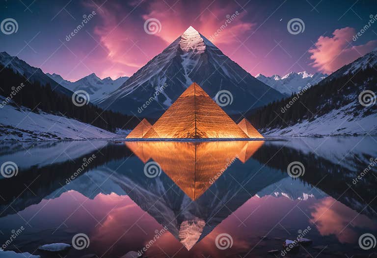 Glowing Purple Structure in Snowy Mountain Setting Stock Illustration ...