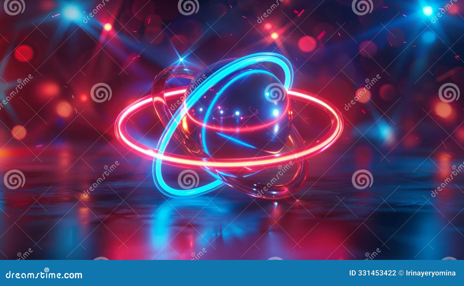 Glowing Quantum Particle Model with Neon Orbits Stock Illustration ...