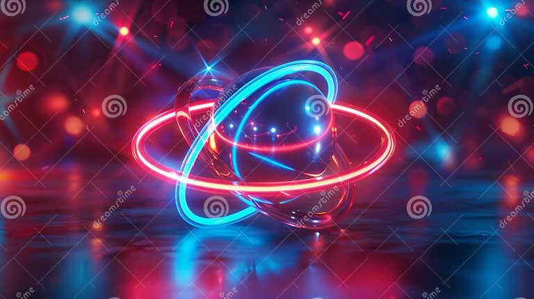 Glowing Quantum Particle Model with Neon Orbits Stock Illustration ...