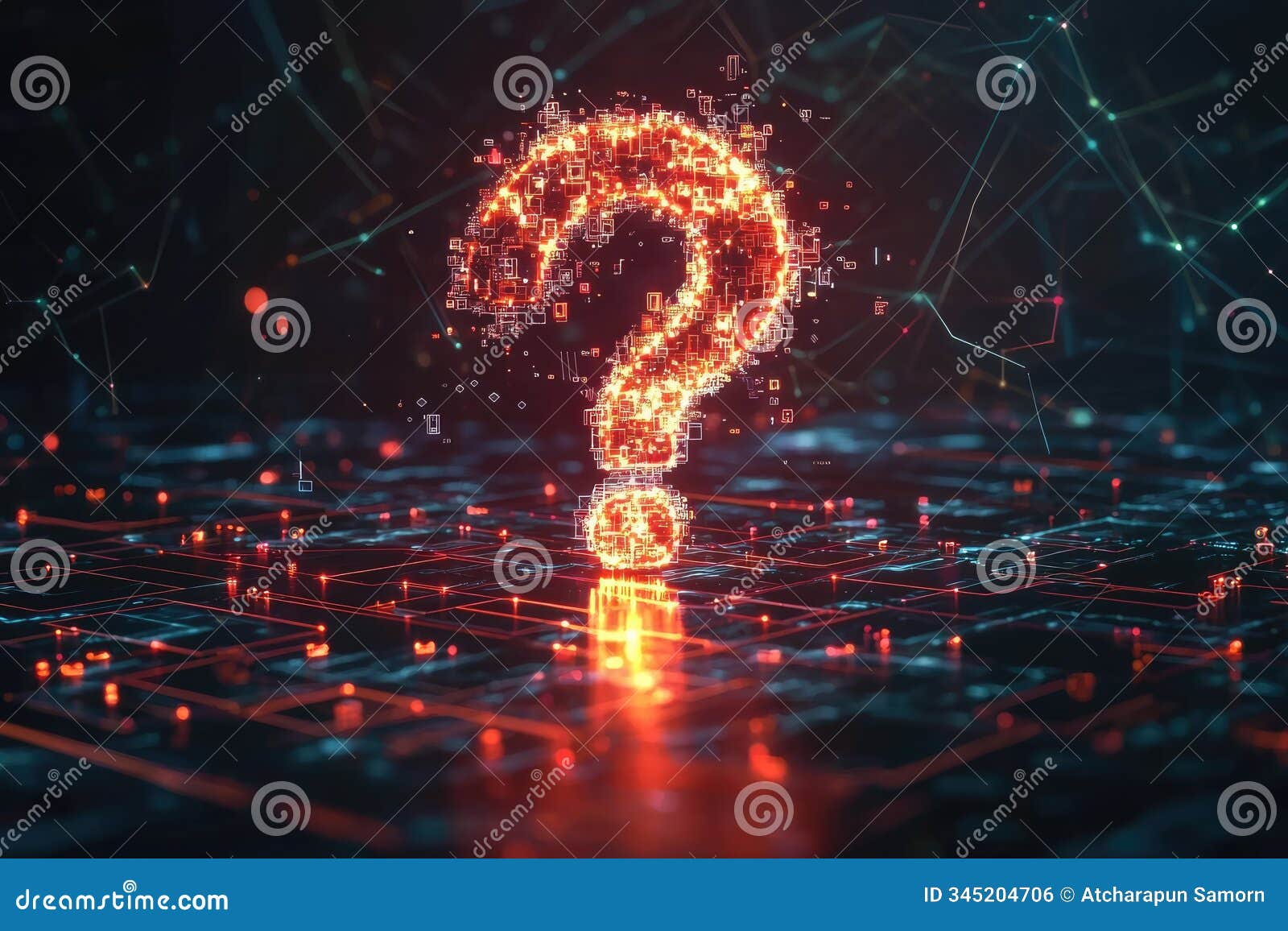 A Glowing Question Mark is on a Black Background Stock Illustration ...