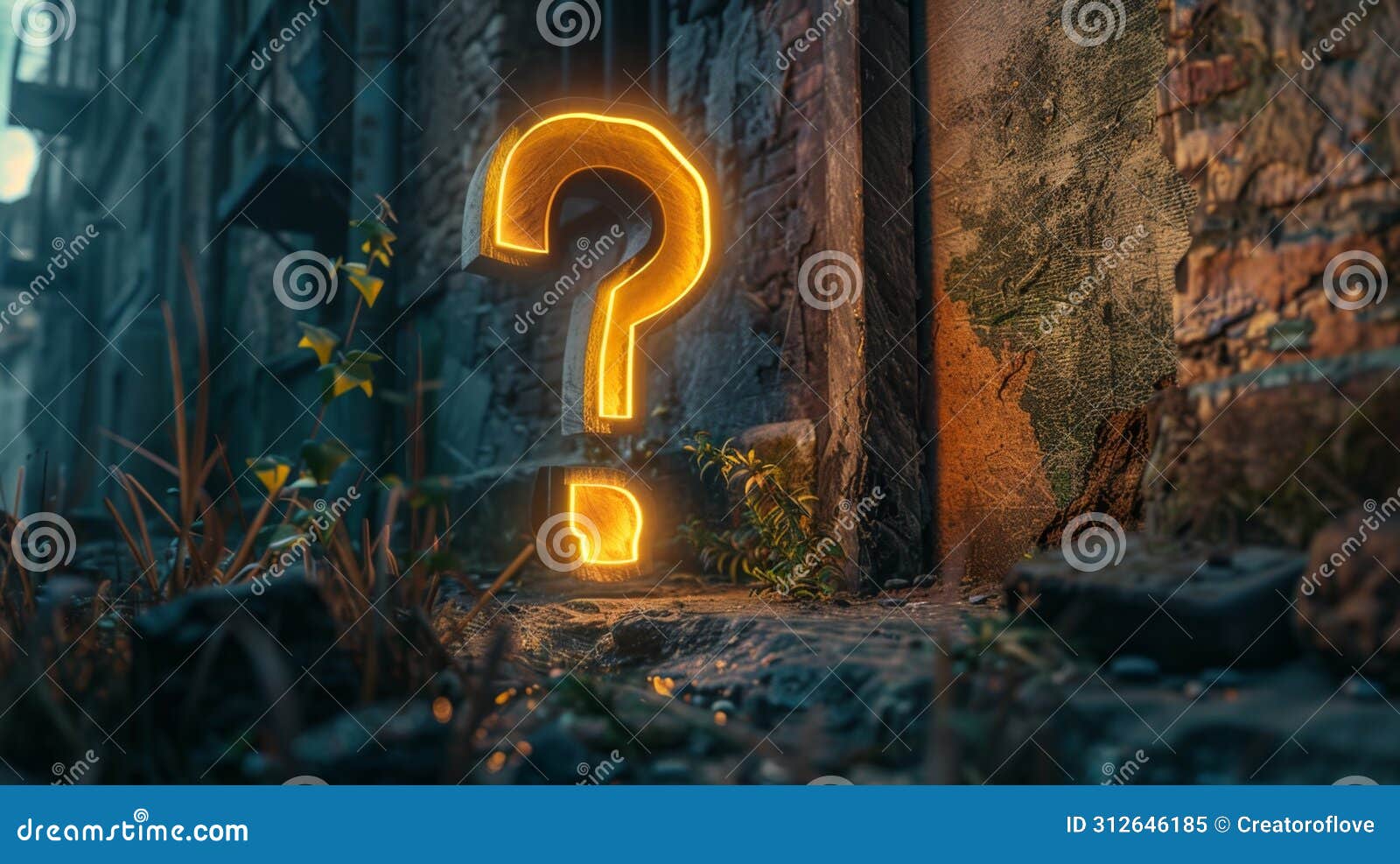 Glowing Question Mark Symbol in Old Street Stock Illustration ...