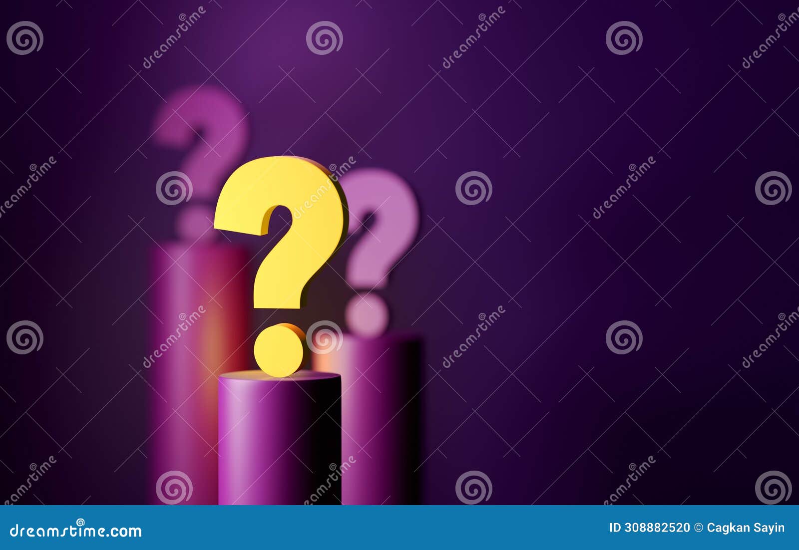 Glowing Question Mark Symbol on Purple Podium with Copy Space Stock ...