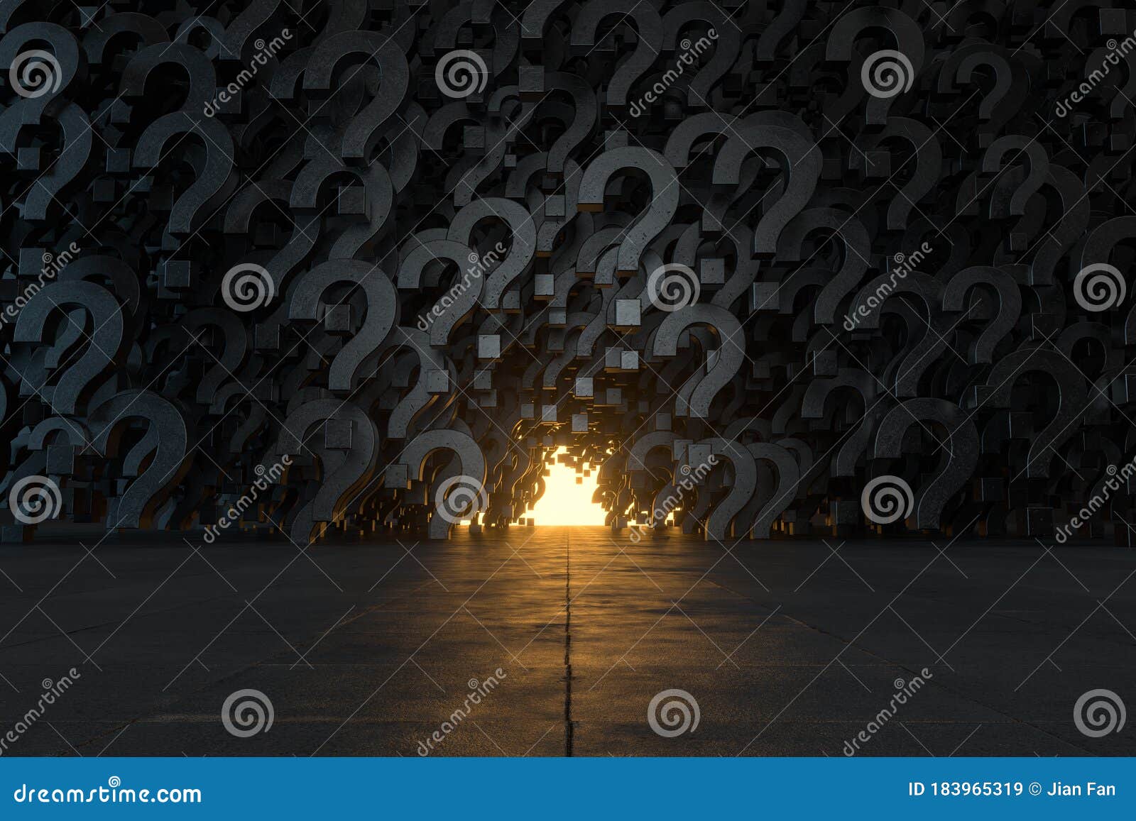 Glowing Question Marks with Dark Background, 3d Rendering Stock ...