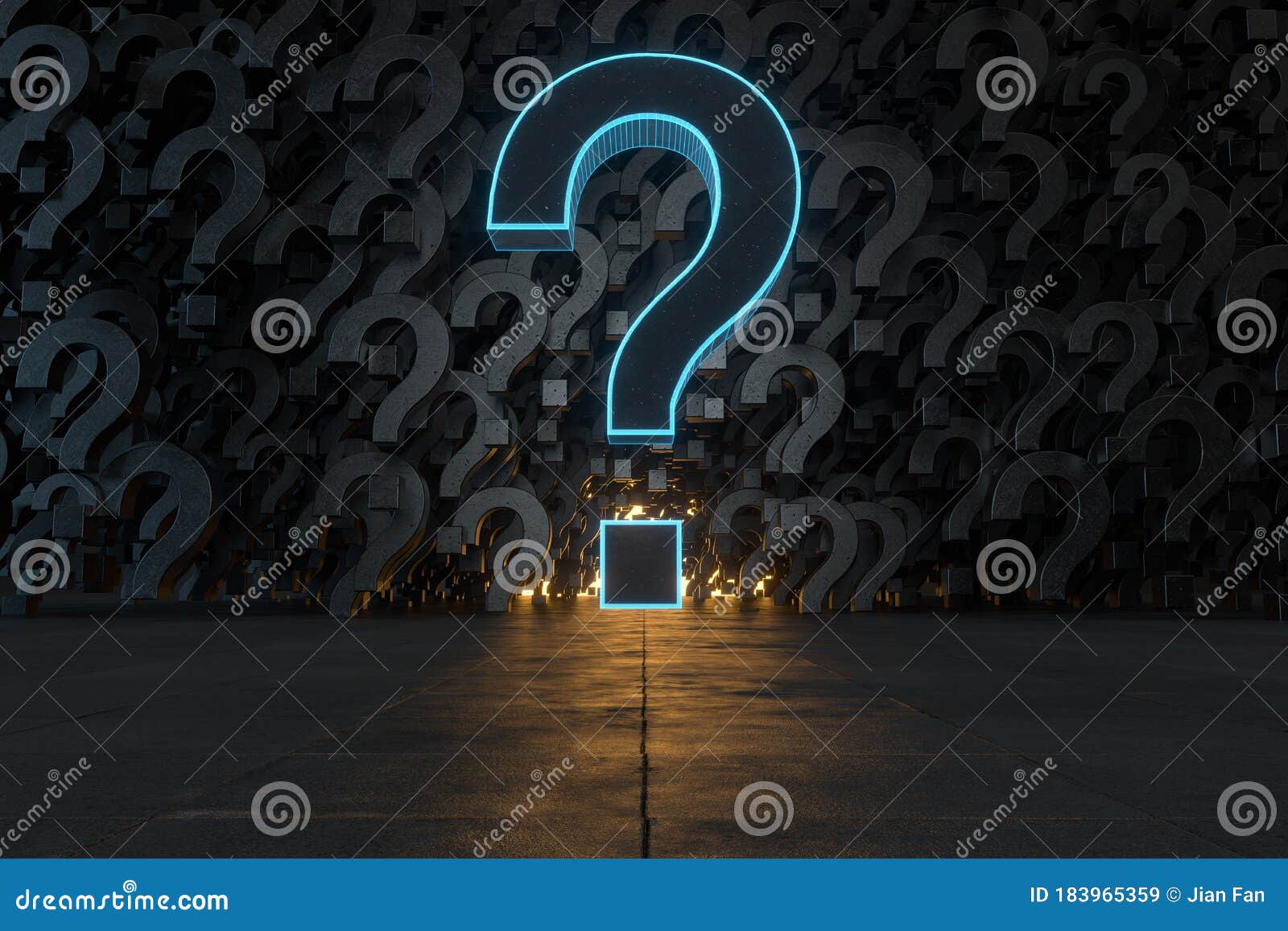 Glowing Question Marks with Dark Background, 3d Rendering Stock ...