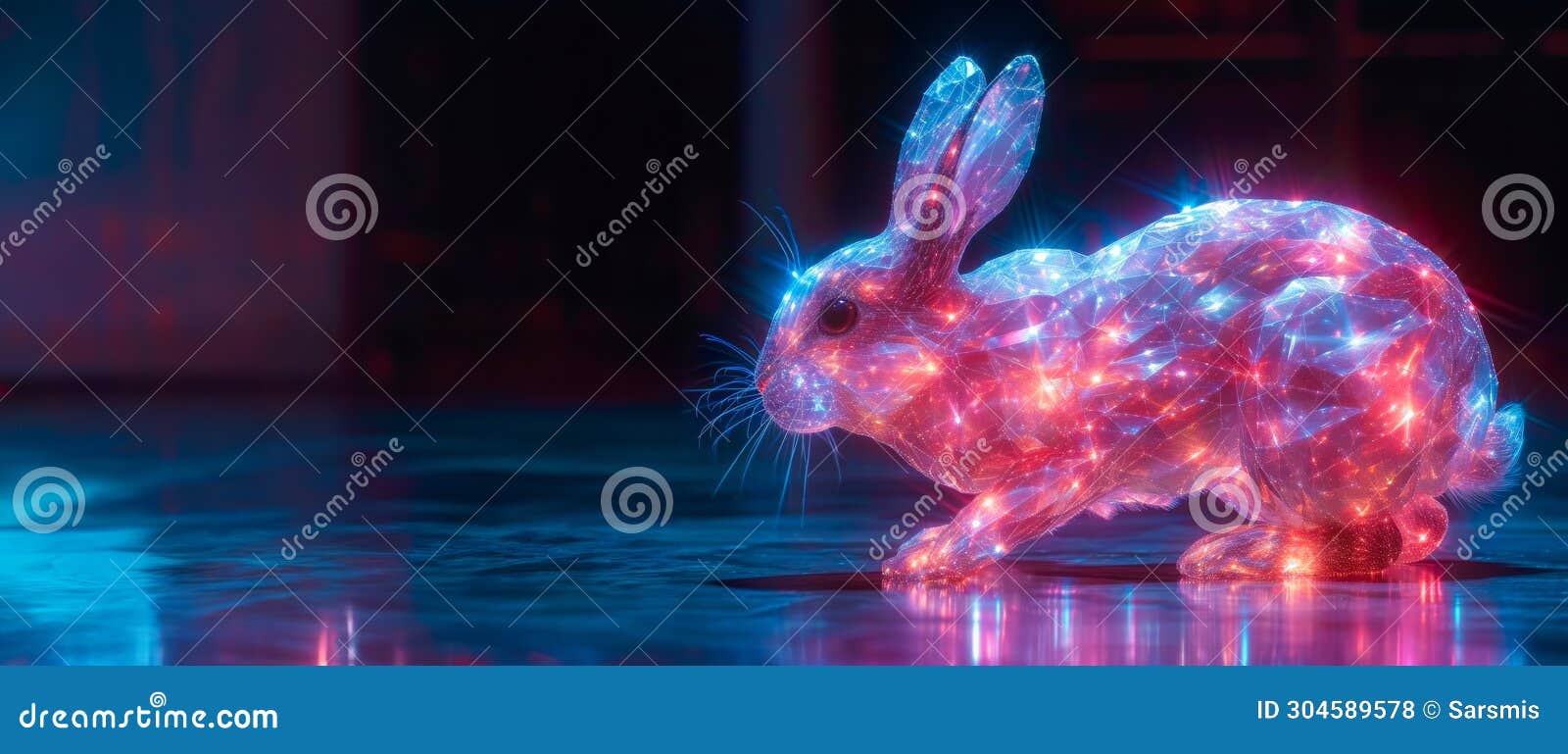 Glowing Rabbit Statue in Nighttime Stock Photo - Image of modern ...