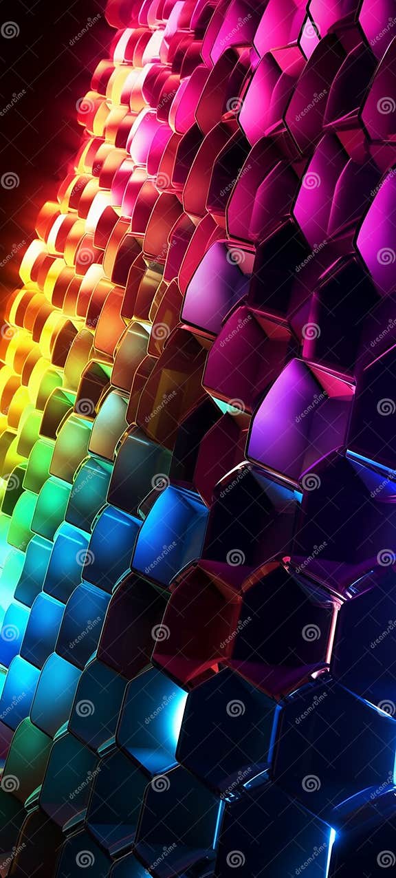 Glowing Rainbow Colors Hexagonal Pattern Wallpaper with a Futuristic 3D ...