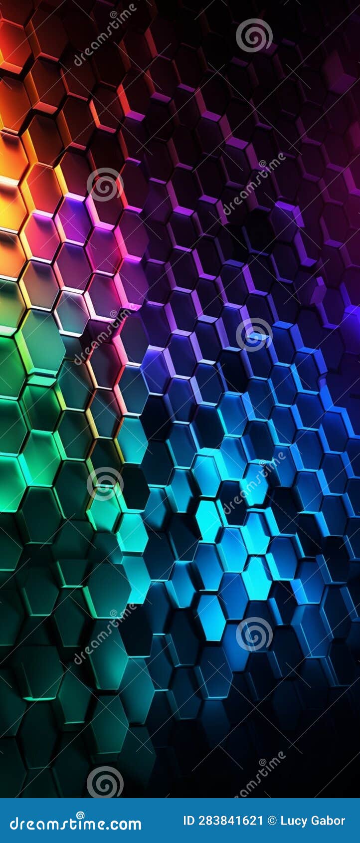 Glowing Rainbow Colors Hexagonal Pattern Wallpaper with a Futuristic 3D ...