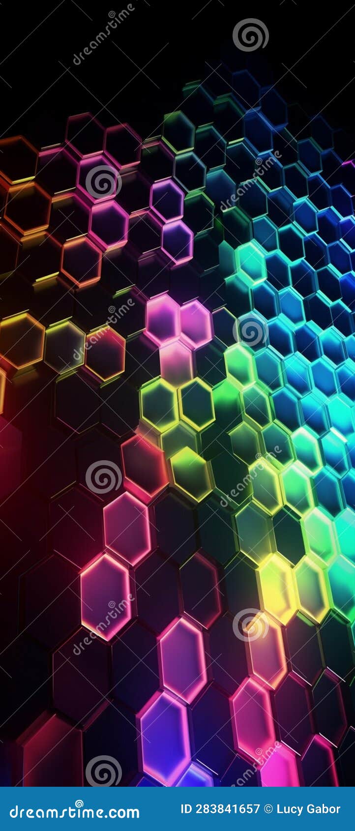 Glowing Rainbow Colors Hexagonal Pattern Wallpaper with a Futuristic 3D ...