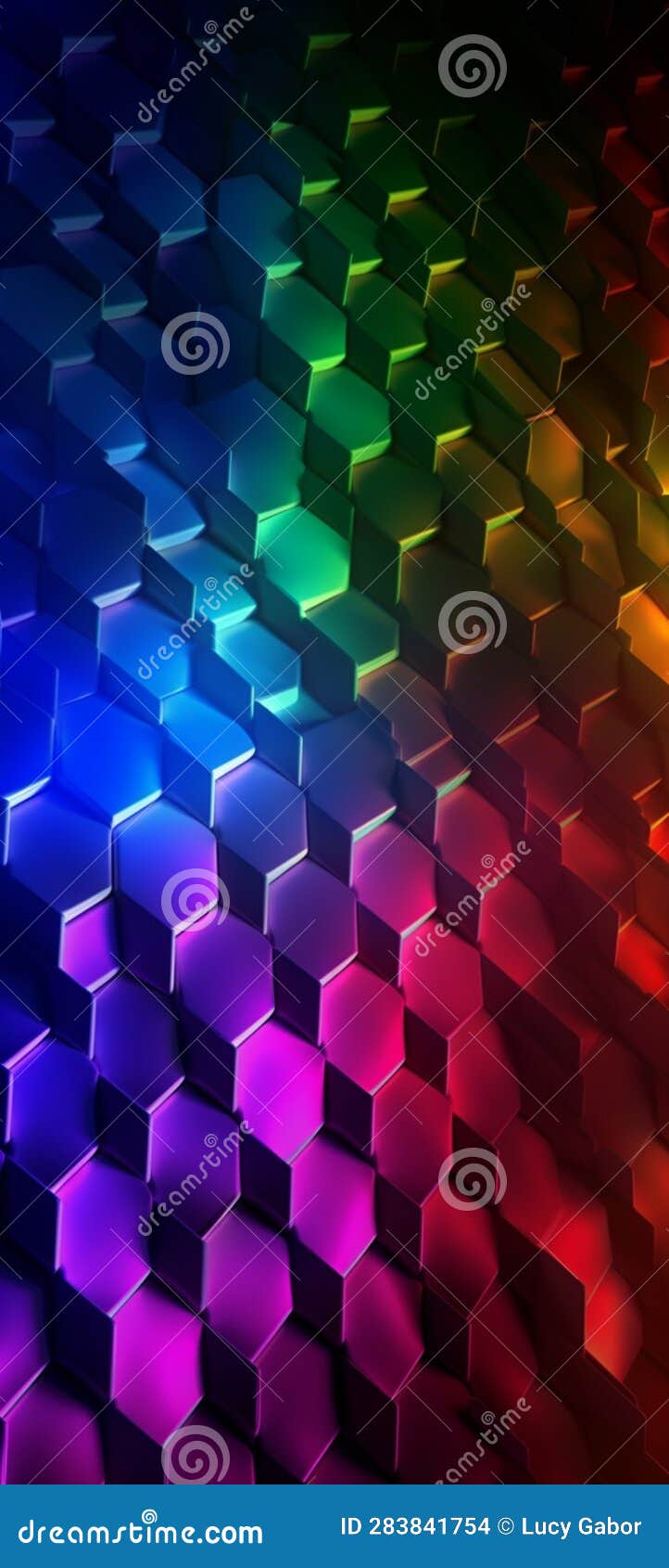Glowing Rainbow Colors Hexagonal Pattern Wallpaper with a Futuristic 3D ...
