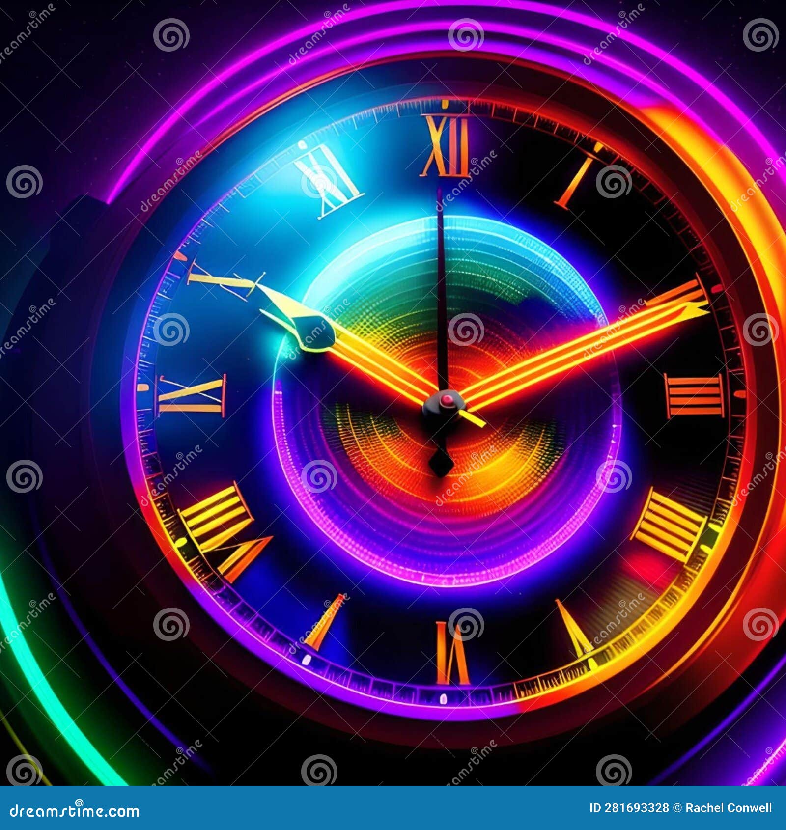 Roman Numeral Rainbow Clock on Dark Background Stock Illustration ...