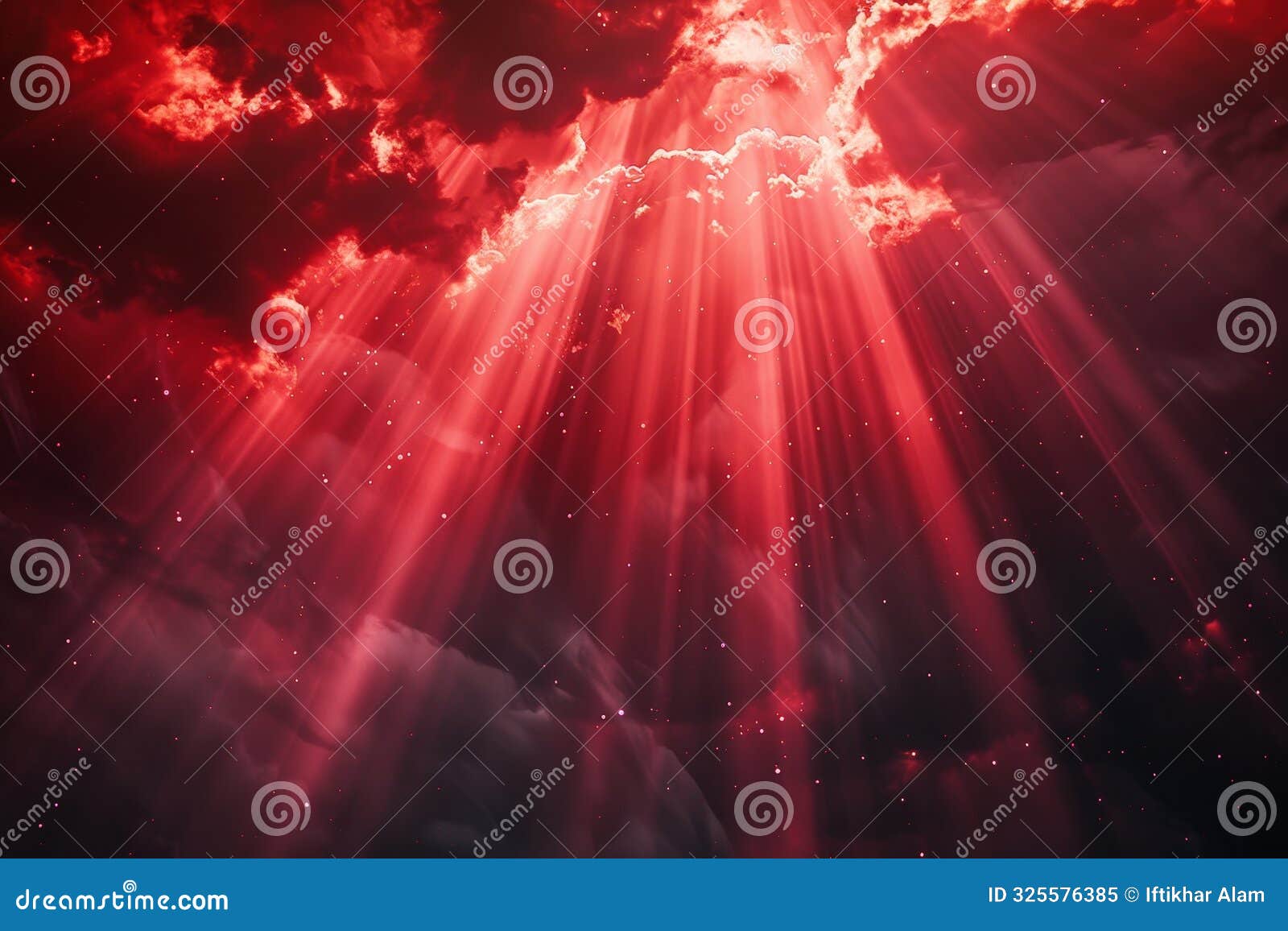Glowing Rays of Red Light Shining through Dark Clouds in the Sky ...