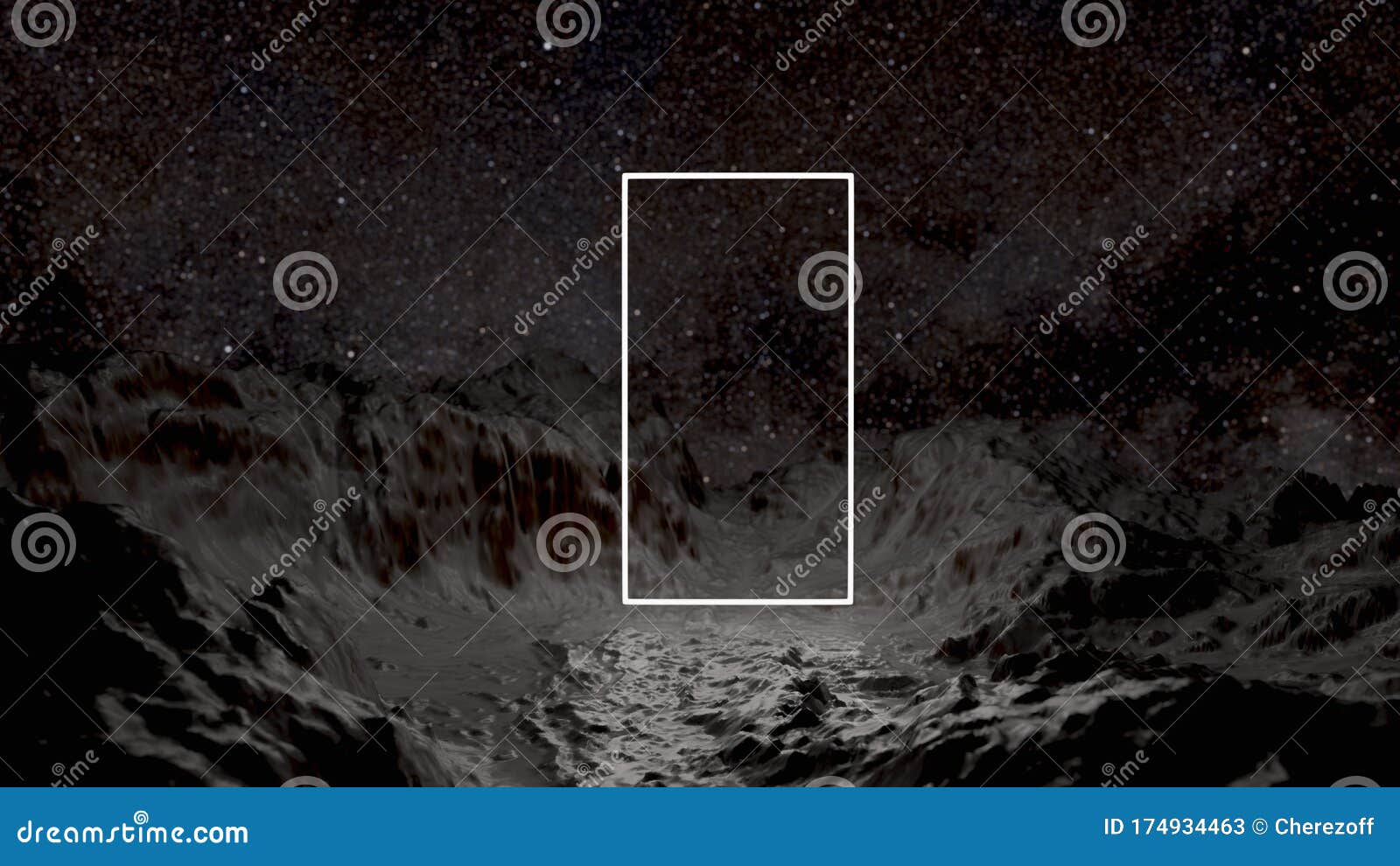 Glowing Rectangle, Mountains and Night Starry Sky Stock Illustration ...